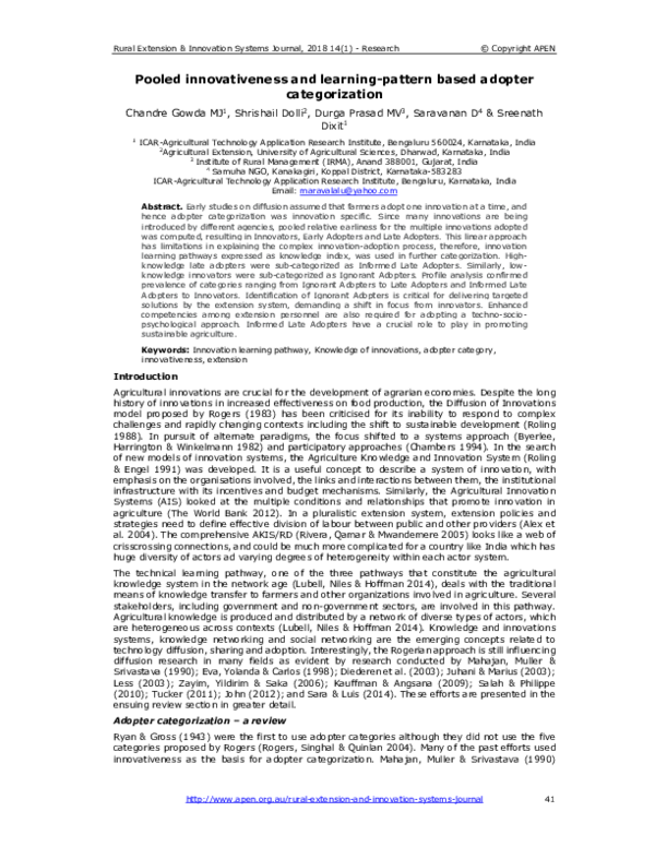 (PDF) Pooled innovativeness and learning-pattern based adopter categorization | Chandre Gowda ...