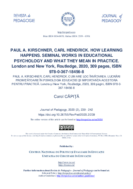 (PDF) PAUL A. KIRSCHNER, CARL HENDRICK. HOW LEARNING HAPPENS. SEMINAL ...