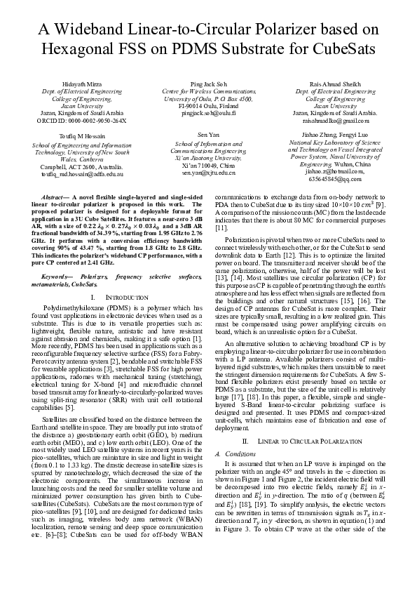 (PDF) A Wideband Linear-to-Circular Polarizer based on Hexagonal FSS on PDMS Substrate for ...