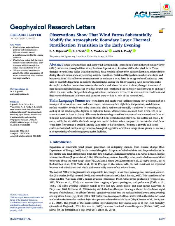 Pdf Observations Show That Wind Farms Substantially Modify The Atmospheric Boundary Layer