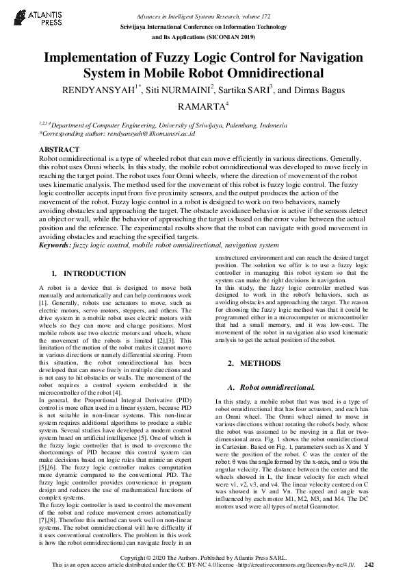 (PDF) Implementation of Fuzzy Logic Control for Navigation System in Mobile Robot Omnidirectional