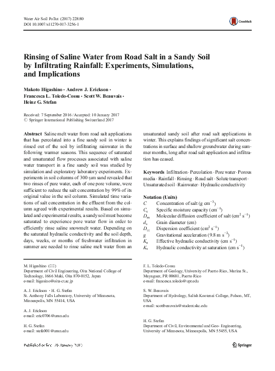 (PDF) Rinsing of Saline Water from Road Salt in a Sandy Soil by ...