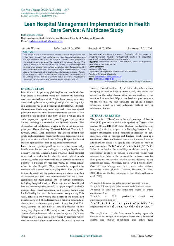 (PDF) Lean Hospital Management Implementation in Health Care Service: A ...
