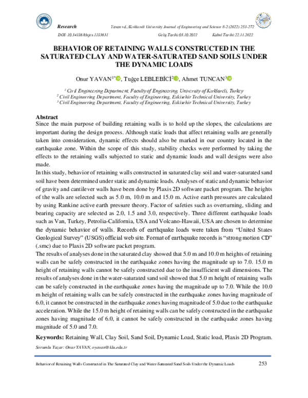 (PDF) Behavior of Retaining Walls Constructed in the Saturated Clay and ...