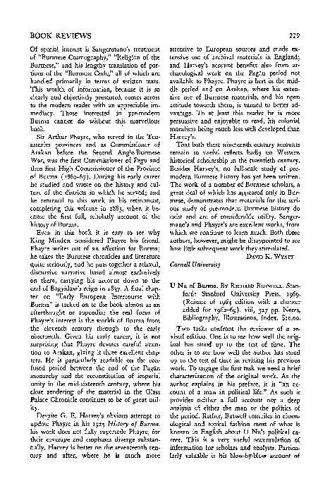 (PDF) U Nu of Burma. By Richard Butwell. Stanford: Stanford University ...