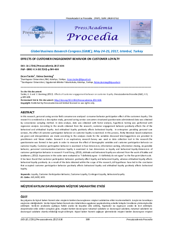 (PDF) Effects of customer engagement behavior on customer loyalty