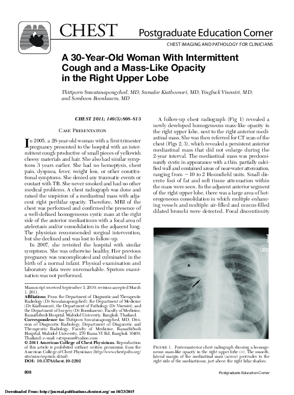 (PDF) A 30-Year-Old Woman With Intermittent Cough and a Mass-Like ...