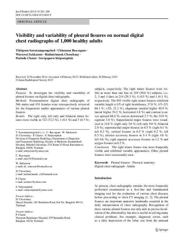 (PDF) Visibility and variability of pleural fissures on normal digital ...