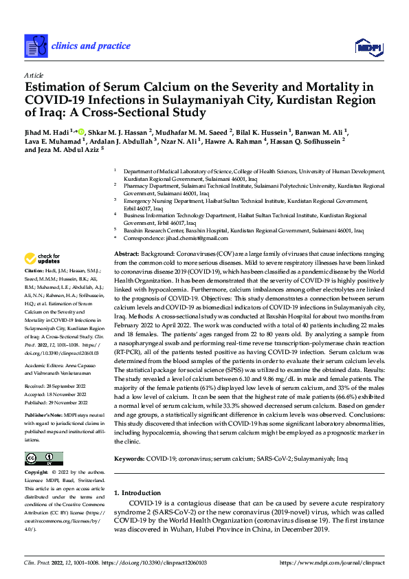 (PDF) Estimation of Serum Calcium on the Severity and Mortality in ...