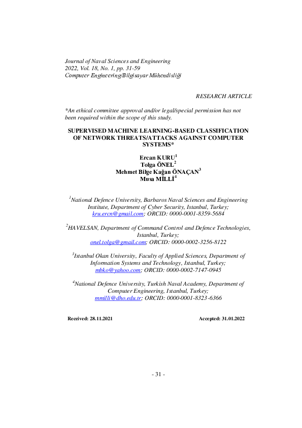 Pdf Supervised Machine Learning Based Classification Of Network Threats Attacks Against