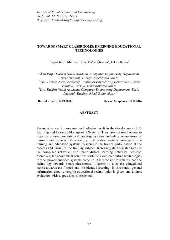 (PDF) Towards Smart Classrooms: Emerging Educational Technologies