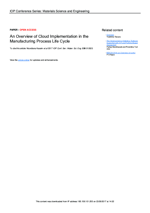 (PDF) An Overview of Cloud Implementation in the Manufacturing Process Life Cycle