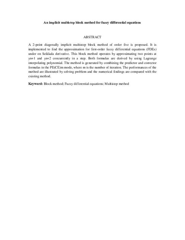 Pdf An Implicit Multistep Block Method For Fuzzy Differential Equations