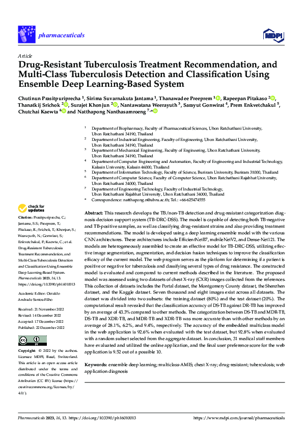 Pdf Drug Resistant Tuberculosis Treatment Recommendation And Multi Class Tuberculosis