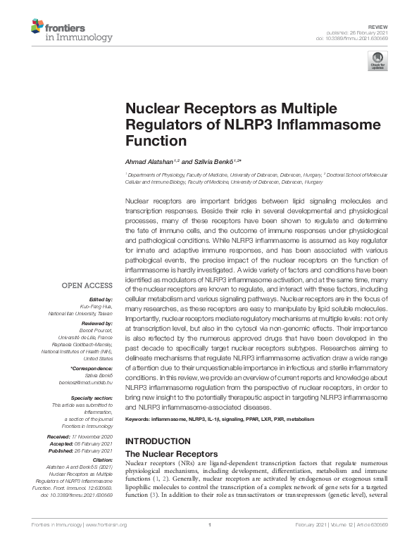 (PDF) Nuclear Receptors as Multiple Regulators of NLRP3 Inflammasome ...