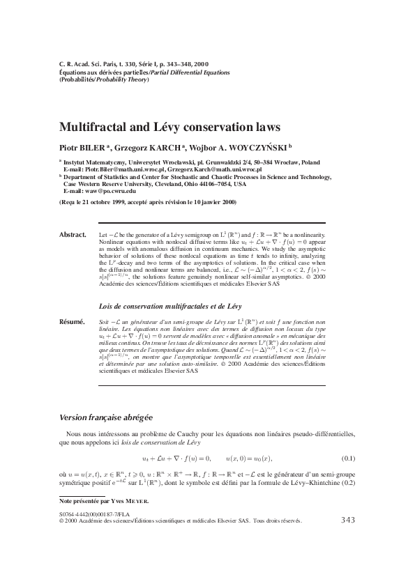 (PDF) Multifractal and Lévy conservation laws