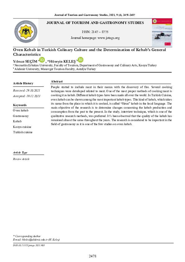 (PDF) Oven Kebab in Turkish Culinary Culture and the Determination of ...