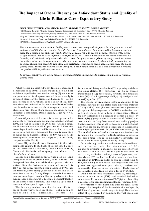 (PDF) The Impact of Ozone Therapy on Antioxidant Status and Quality of ...