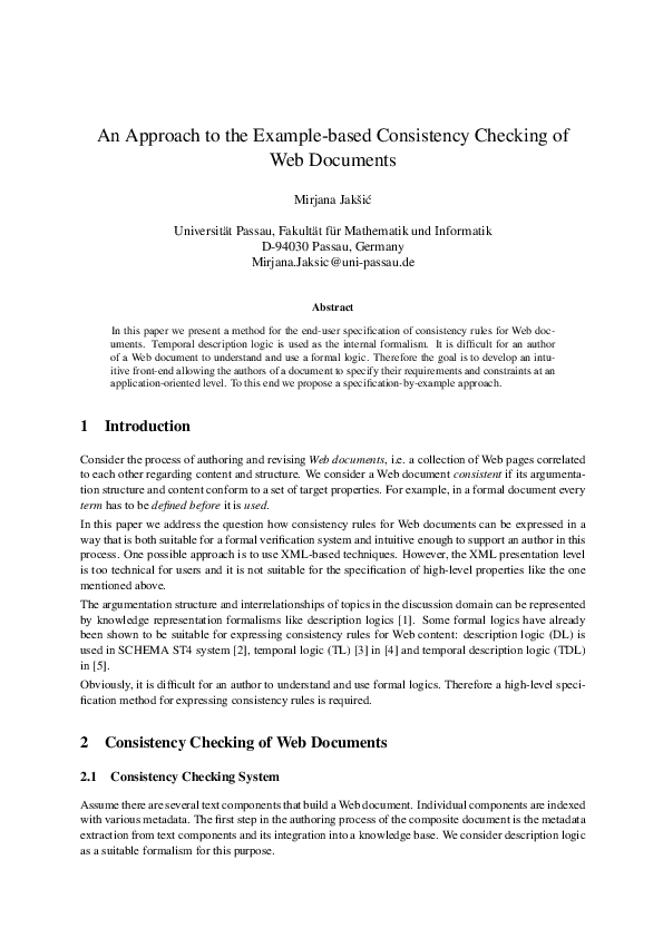 (PDF) An Approach to the Example-based Consistency Checking of Web Documents | Mirjana Jaksic ...