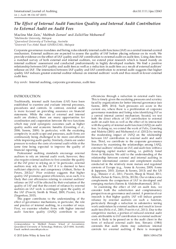 (PDF) The Effect of Internal Audit Function Quality and Internal Audit Contribution to External ...