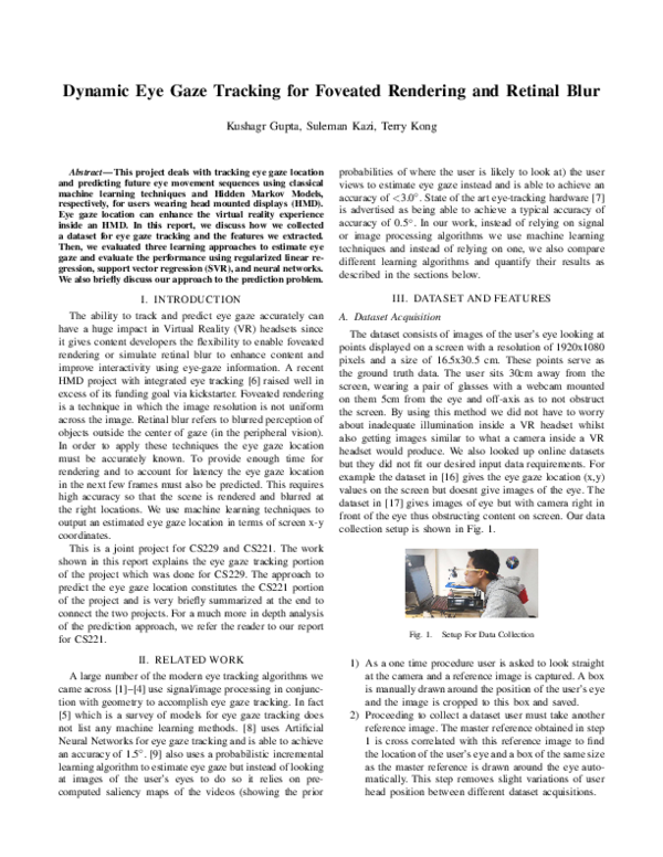 (PDF) Dynamic Eye Gaze Tracking for Foveated Rendering and Retinal Blur | Kushagr Gupta ...
