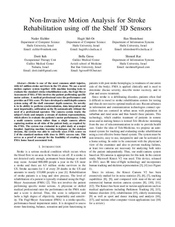 (PDF) Non-Invasive Motion Analysis for Stroke Rehabilitation using off the Shelf 3D Sensors