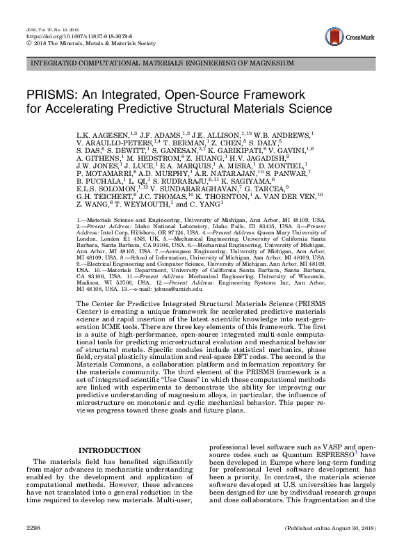 (PDF) PRISMS: An Integrated, Open-Source Framework for Accelerating Predictive Structural ...