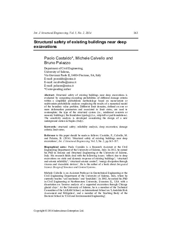 (PDF) Structural safety of existing buildings near deep excavations