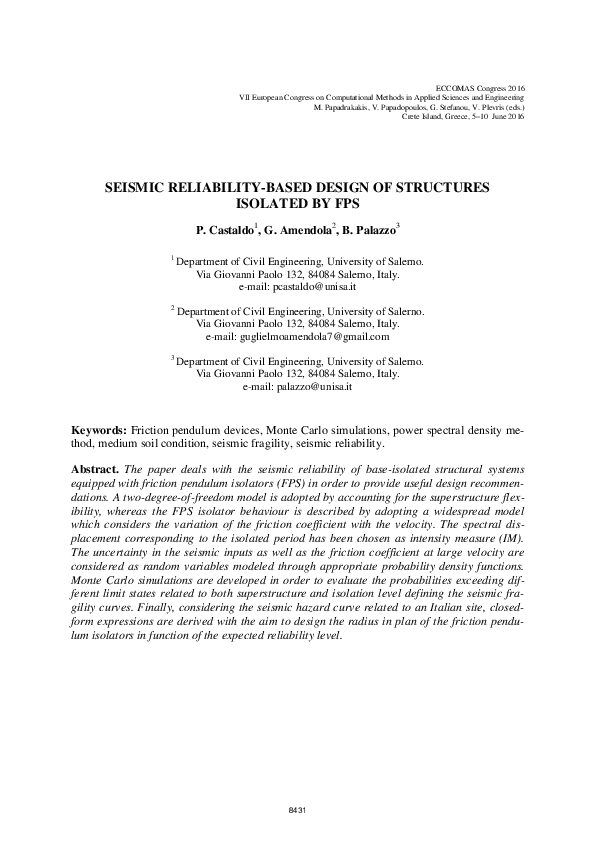 (PDF) Seismic Reliability-Based Design of Structutres Isolated by FPS