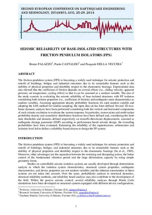 (PDF) Seismic reliability analysis of base-isolated structures with friction pendulum system