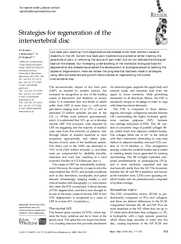 Pdf Strategies For Regeneration Of The Intervertebral Disc