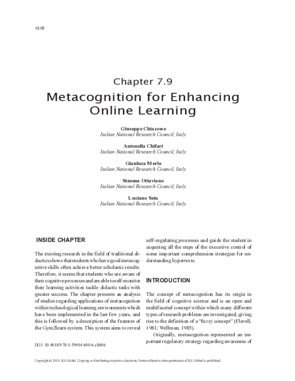 (PDF) Metacognition for Enhancing Online Learning | Antonella Chifari - Academia.edu