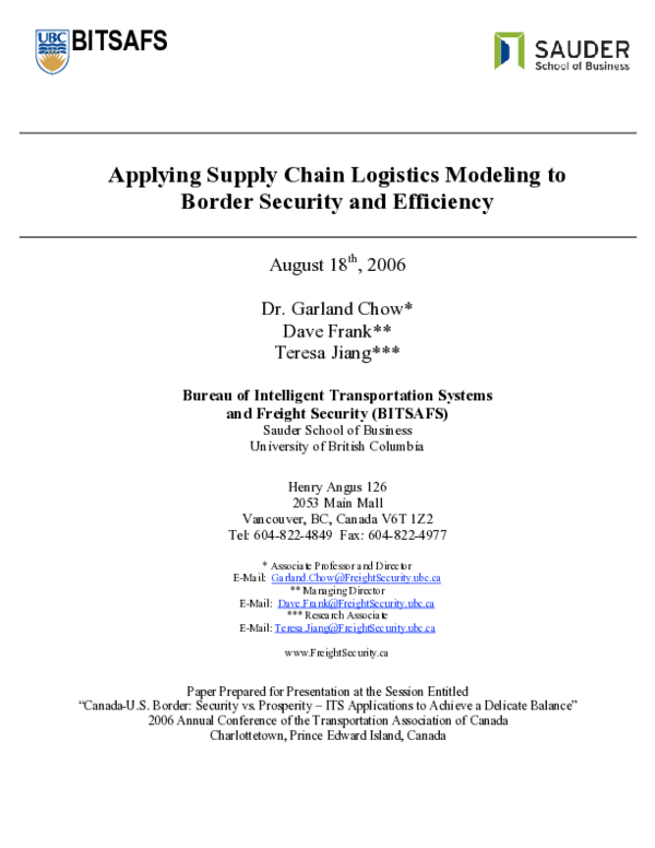 (PDF) Applying Supply Chain Logistics Modeling to Border Security and ...