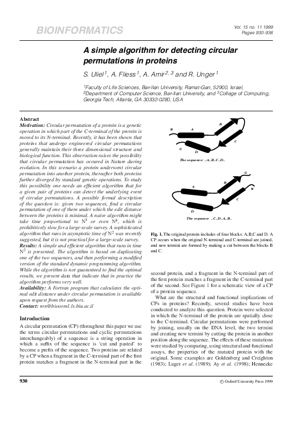 Pdf A Simple Algorithm For Detecting Circular Permutations In Proteins Amit Fliess