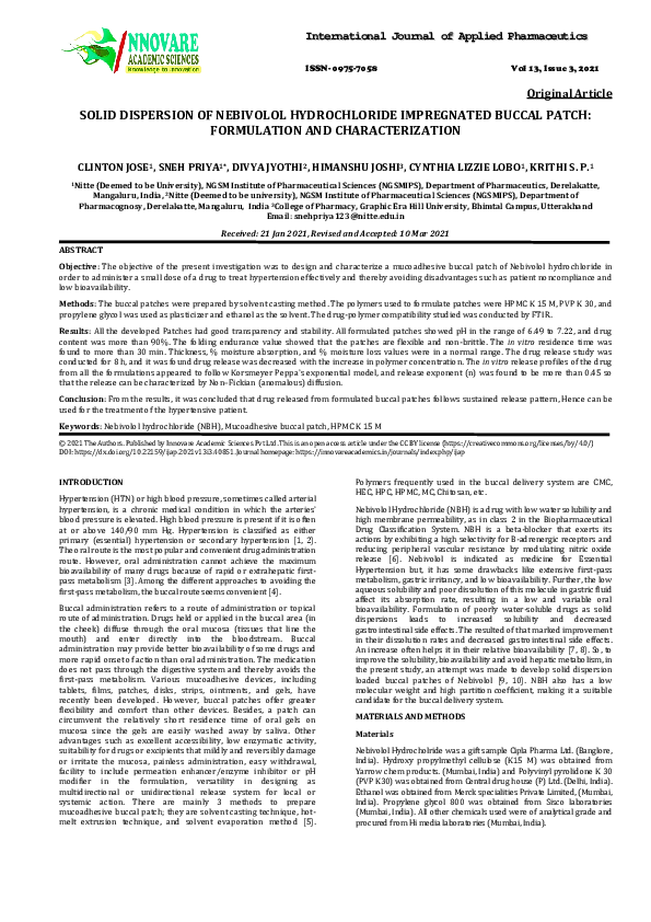 (PDF) Solid Dispersion of Nebivolol Hydrochloride Impregnated Buccal ...