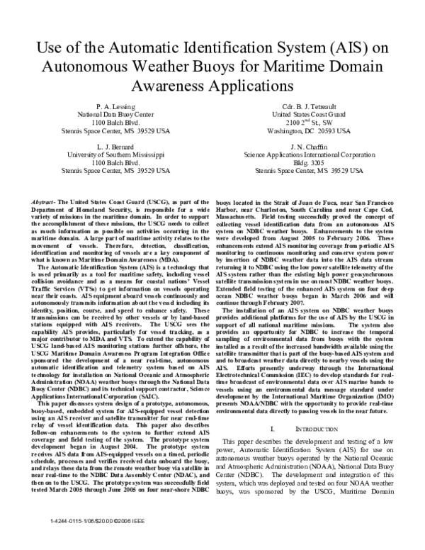 Pdf Use Of The Automatic Identification System Ais On Autonomous Weather Buoys For Maritime