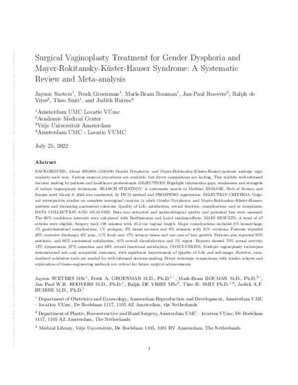 (PDF) Surgical Vaginoplasty Treatment for Gender Dysphoria and Mayer-Rokitansky-Küster-Hauser ...