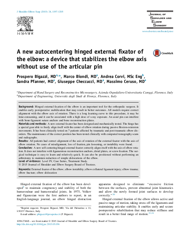 (PDF) A new autocentering hinged external fixator of the elbow: a ...