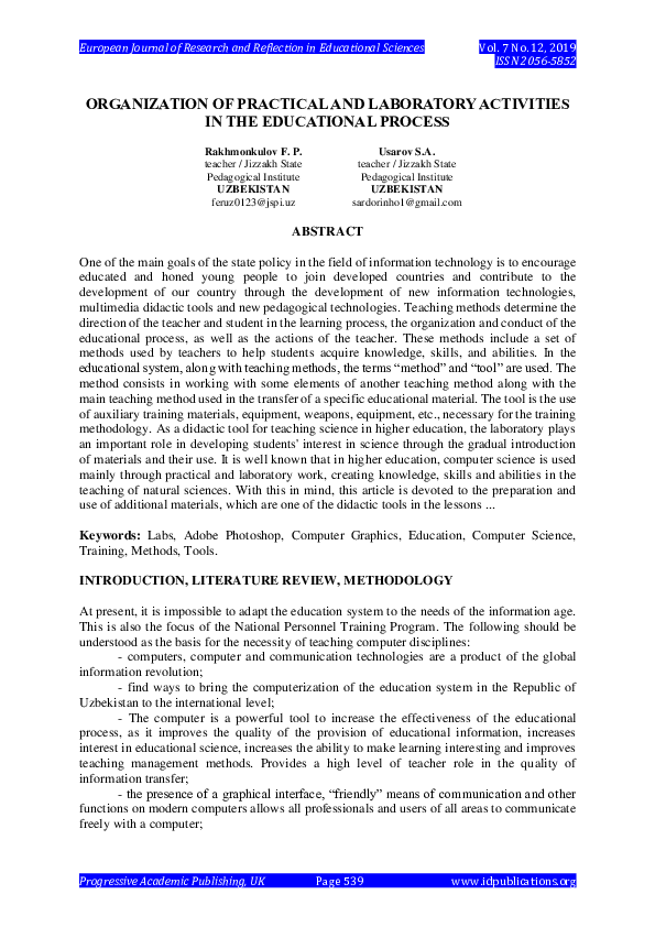 (PDF) ORGANIZATION OF PRACTICAL AND LABORATORY ACTIVITIES IN THE EDUCATIONAL PROCESS