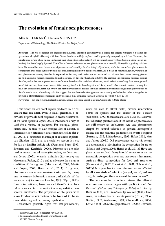 Pdf The Evolution Of Female Sex Pheromones