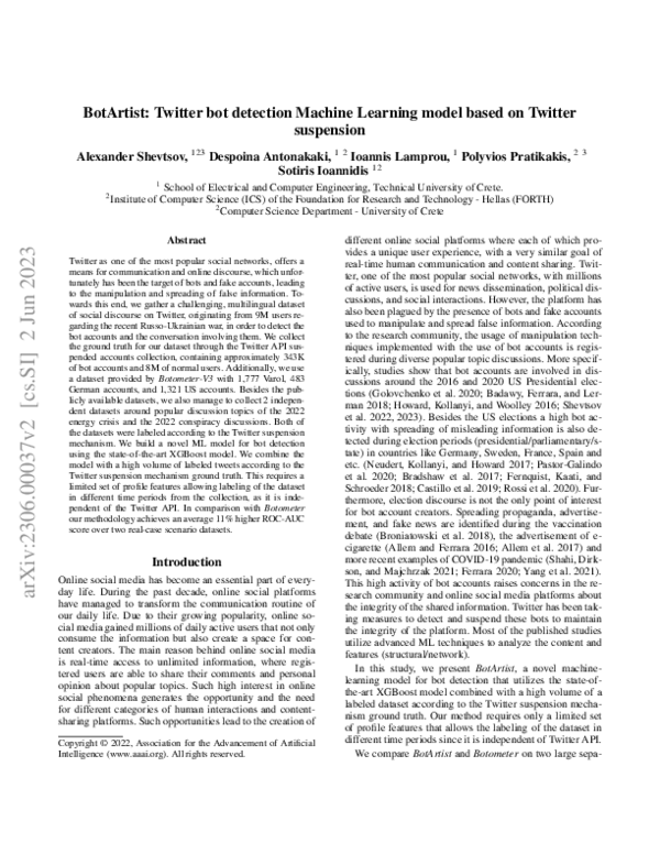 Pdf Botartist Twitter Bot Detection Machine Learning Model Based On