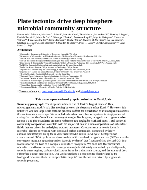 (PDF) Plate tectonics drive deep biosphere microbial community structure