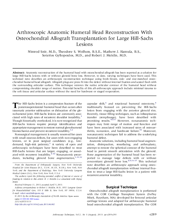 (PDF) Arthroscopic Anatomic Humeral Head Reconstruction With ...