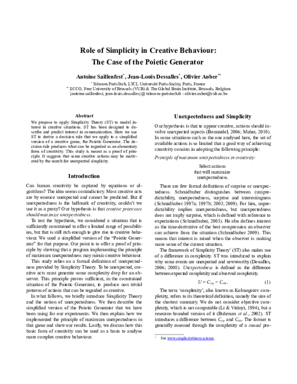 (PDF) Role of Simplicity in Creative Behaviour: The Case of the Poietic ...