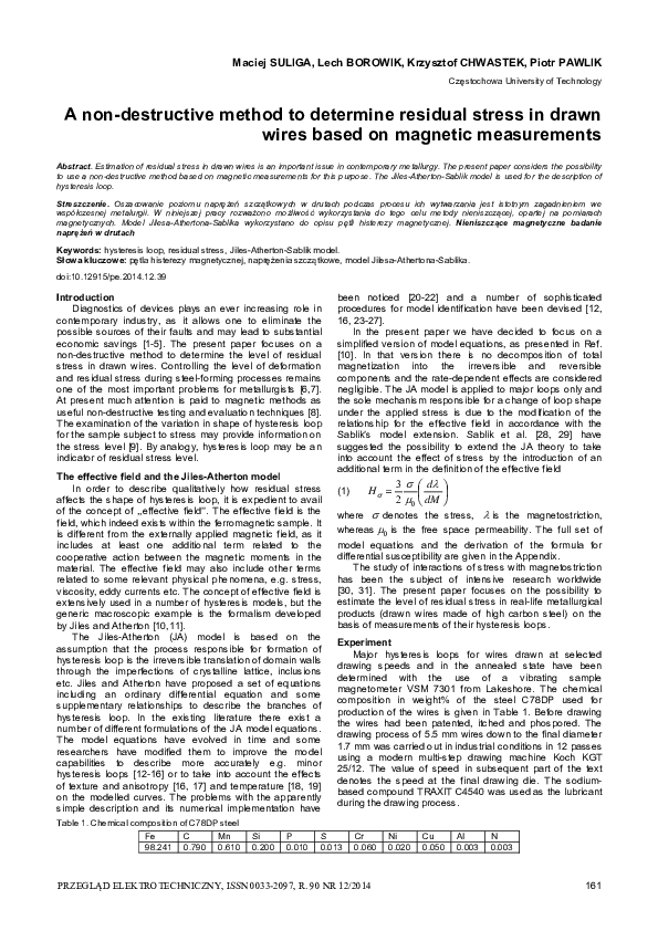 (PDF) A non-destructive method to determine residual stress in drawn wires based on magnetic ...
