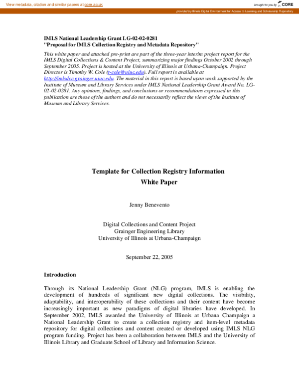 (PDF) Template for Collection Registry Information