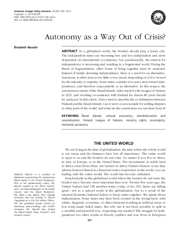 (PDF) Autonomy as a Way Out of Crisis?