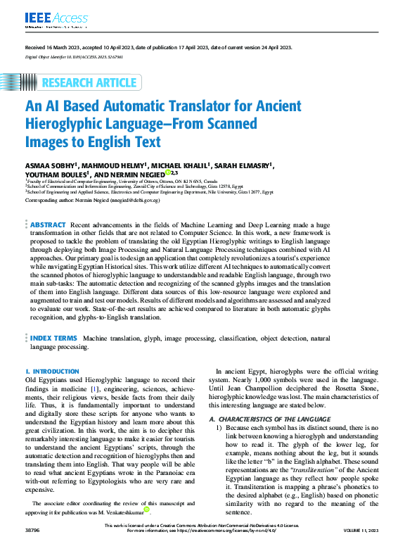 (PDF) An AI Based Automatic Translator for Ancient Hieroglyphic ...