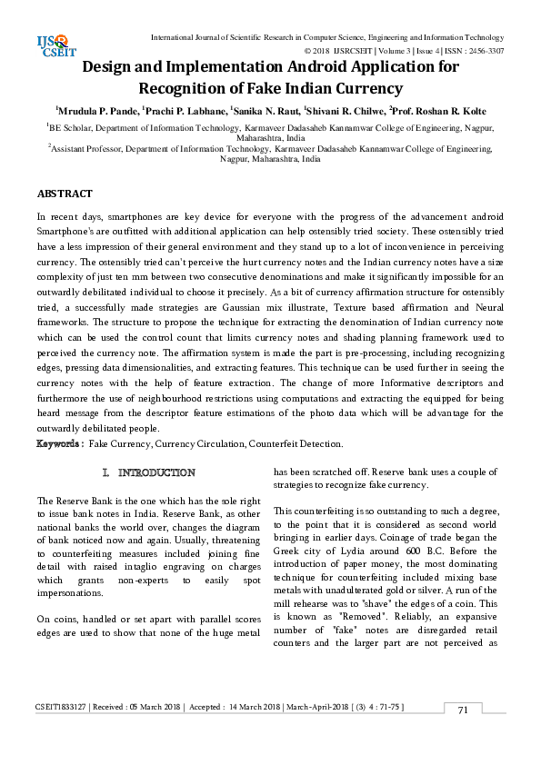 (PDF) Design and Implementation Android Application for Recognition of Fake Indian Currency ...