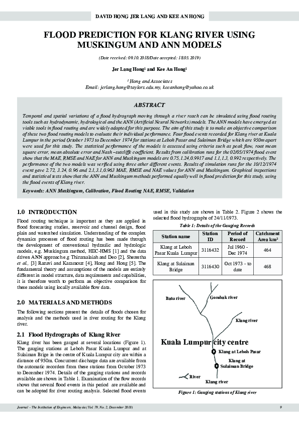 (PDF) Flood Prediction for Klang River Using Muskingum and Ann Models